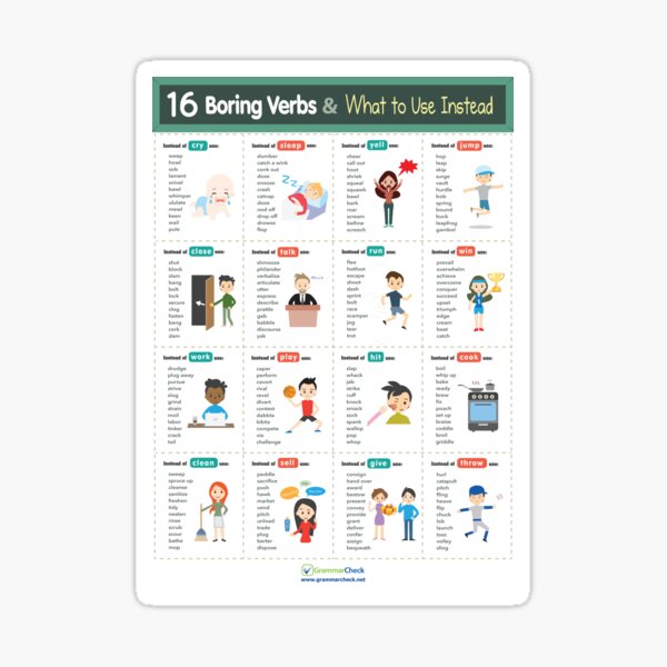 " Boring Verbs" Sticker for Sale by grammarcheck | Redbubble