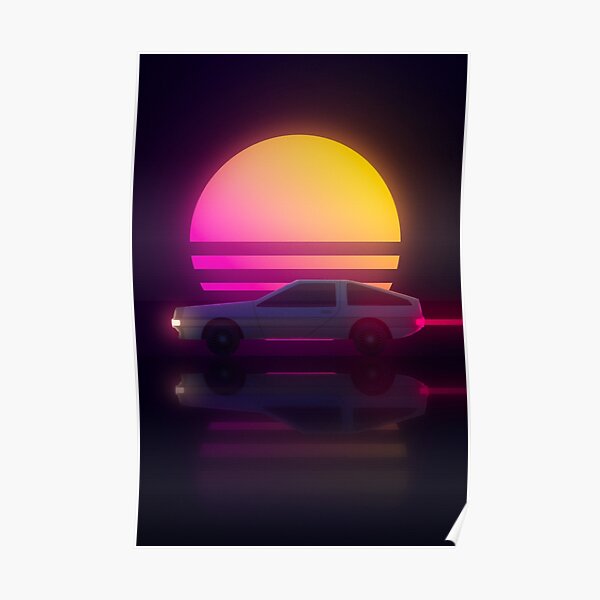 "80s synthwave delorean" Poster by U-G-M | Redbubble