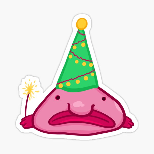 "Blobfish with a Christmas tree hat" Sticker by manydoodles | Redbubble