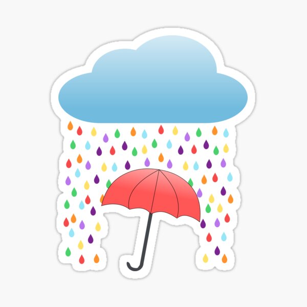 "Rainbow rain drops and red umbrella " Sticker by TheLouisa | Redbubble