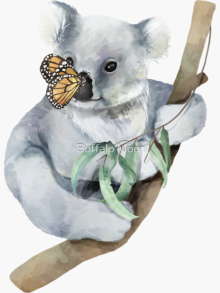 "Watercolor Koala & Butterfly" Sticker for Sale by buffalomoon | Redbubble