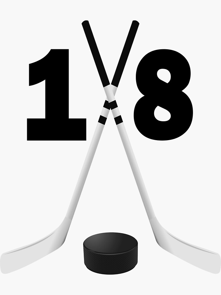 "Hockey number 18 - eighteen with sticks and disc" Sticker for Sale by ...