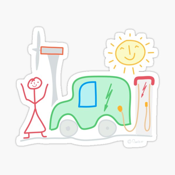 Sticker mit "E-Auto Strichmännchen Frau Windrad Ladesäule Sonne mobil ...