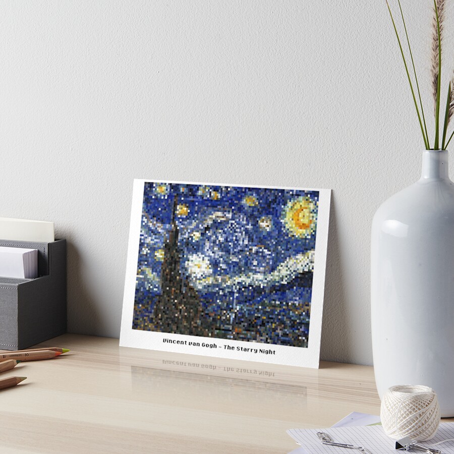 "Vincent Van Gogh - The Starry Night 8-bit" Art Board Print by ...