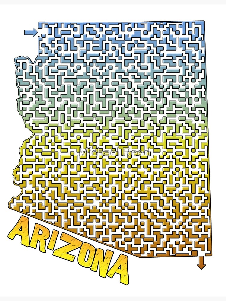 "Arizona State Outline Desert Themed Maze & Labyrinth" Framed Art Print ...