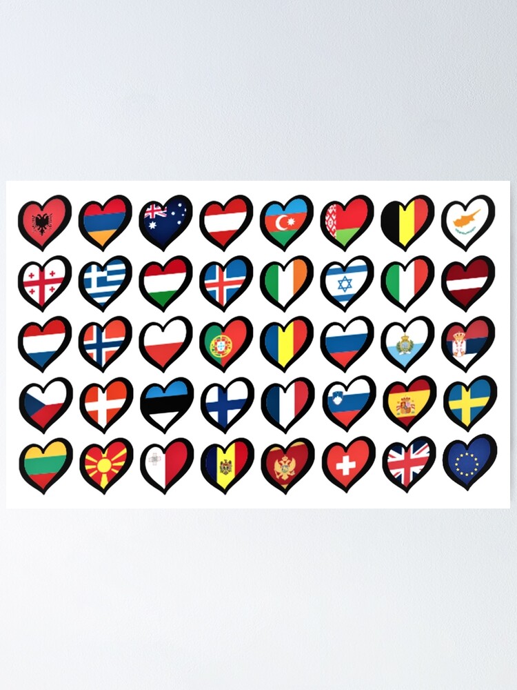 "Eurovision Song Contest Flags Hearts ESC EBU Eurofans " Poster for ...