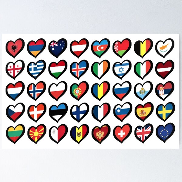 "Eurovision Song Contest Flags Hearts ESC EBU Eurofans " Poster for ...