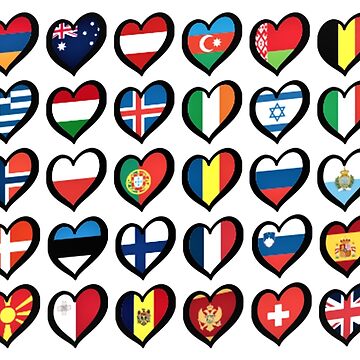"Eurovision Song Contest Flags Hearts ESC EBU Eurofans " Sticker for ...