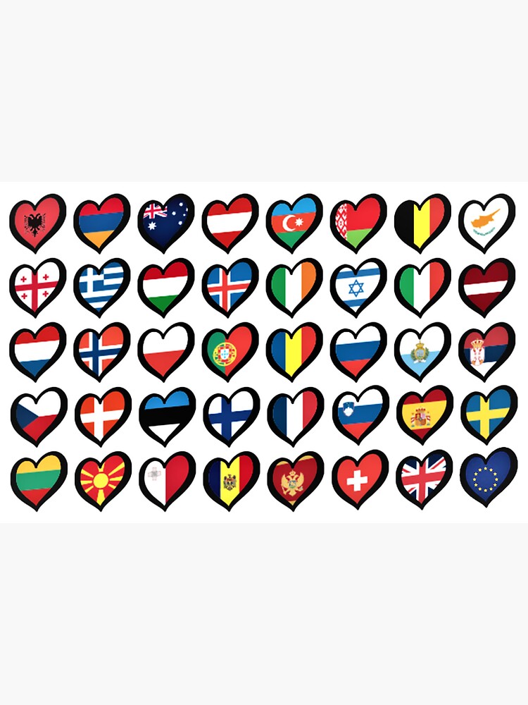 "Eurovision Song Contest Flags Hearts ESC EBU Eurofans " Sticker for ...