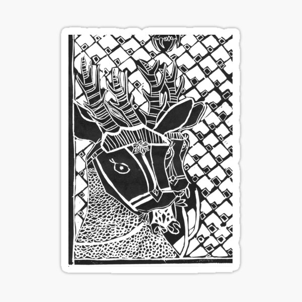 "Alternate Christmas reindeer. Linocut" Sticker for Sale by ...