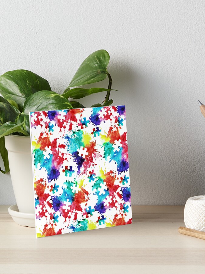 "autism awareness watercolor splatter fabric w/ puzzle piece" Art Board ...