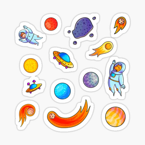 "Space Sticker Set For Kids Hand Drawn and Colourful Pack #4" Sticker ...