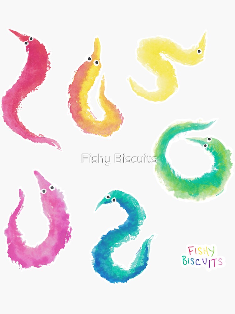 "Watercolor Worms - Sheet of 6 - Colorful Slithery Friends" Sticker for ...