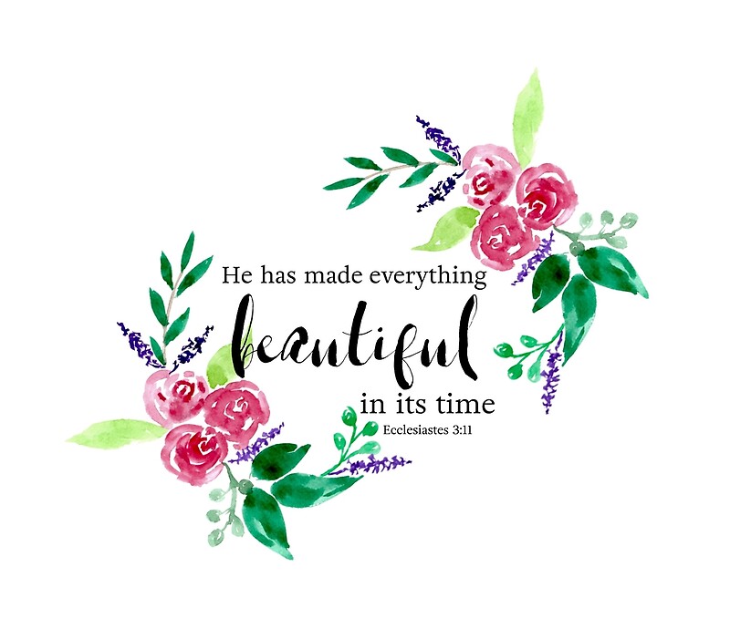 "Watercolor Flowers Bible Verse Quote Christian Lettering" by ...