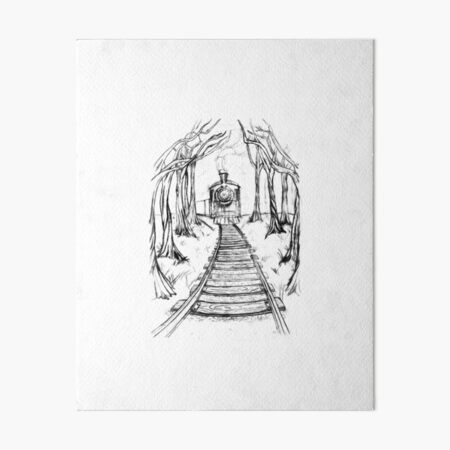 "Wooden Railway , Pencil illustration railroad train tracks in woods ...