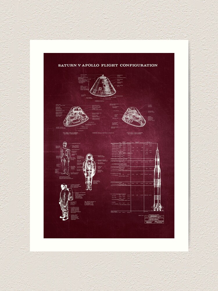 Apollo Saturn V Command Module Blueprint In High Resolution Red Art Print For Sale By