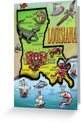 "Louisiana Cartoon Map" by Kevin Middleton | Redbubble